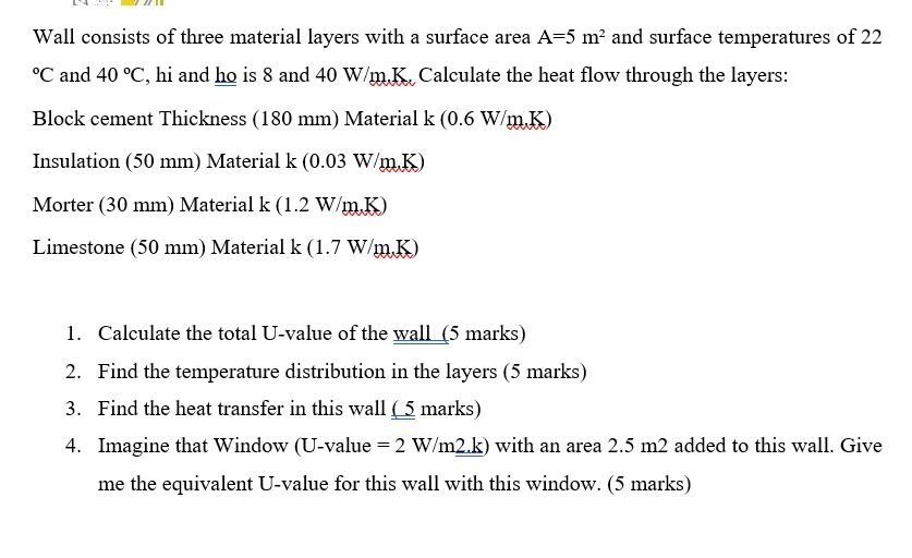 Solved Wall consists of three material layers with a surface | Chegg.com