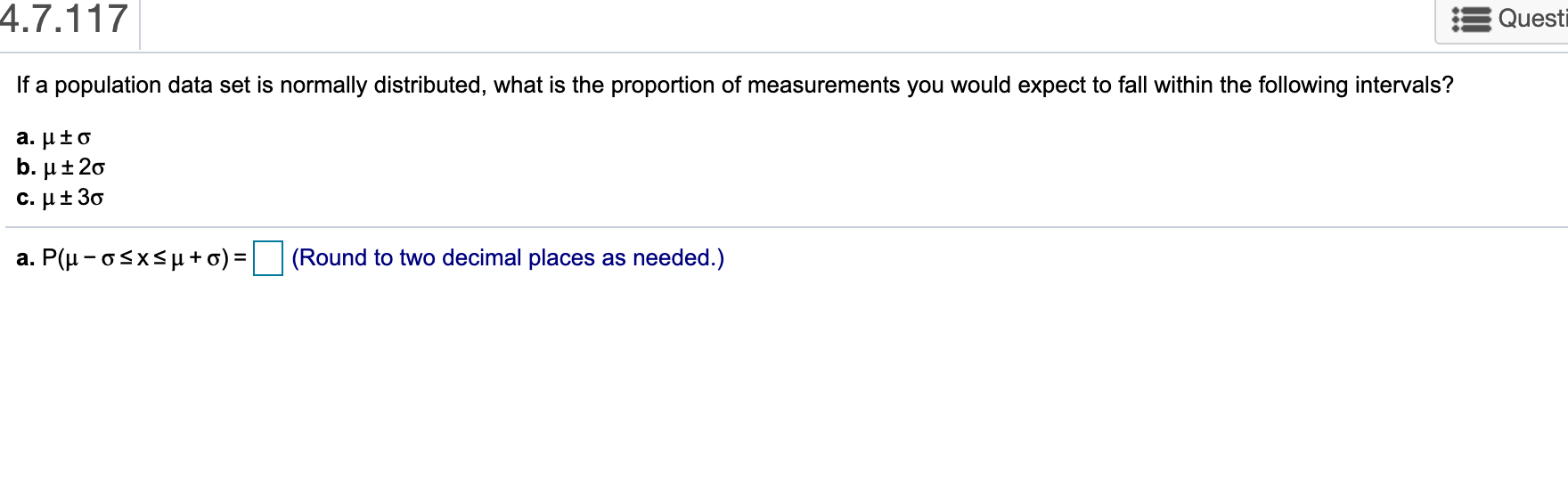 Solved 4.7.117 Questi If a population data set is normally | Chegg.com