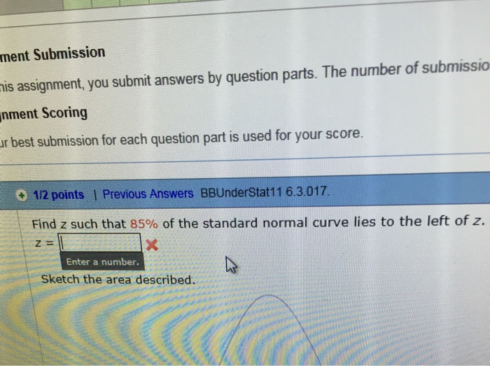 Solved Find z such that 85% of the standard normal curve | Chegg.com