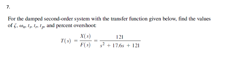 Solved 7. For the damped second-order system with the | Chegg.com
