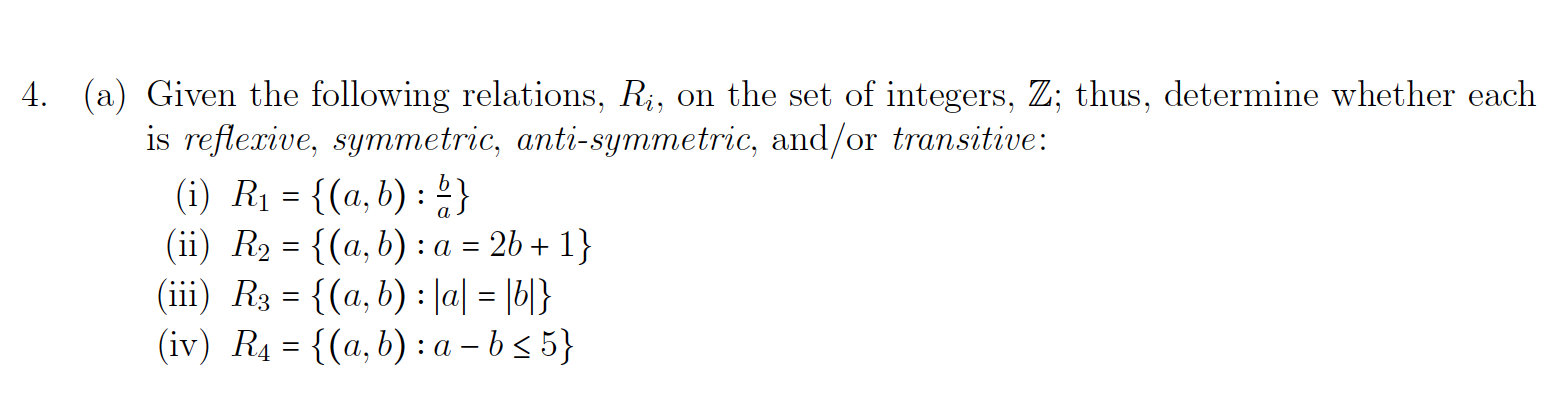 Solved (a) Given the following relations, Ri, on the set of | Chegg.com