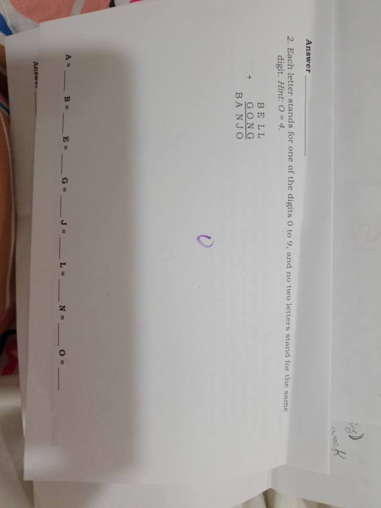 Solved Answer 2. Each letter stands for one of the digits O | Chegg.com