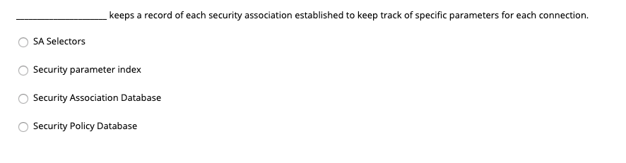 Solved keeps a record of each security association | Chegg.com