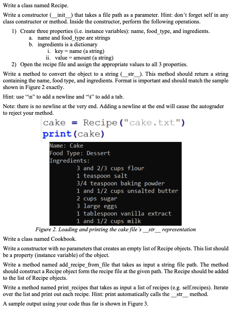 Solved Create a file named cookbook.py to contain all the | Chegg.com