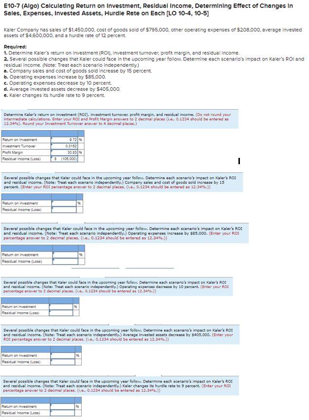 Solved E10-7 (Algo) Calculating Return on Investment, | Chegg.com