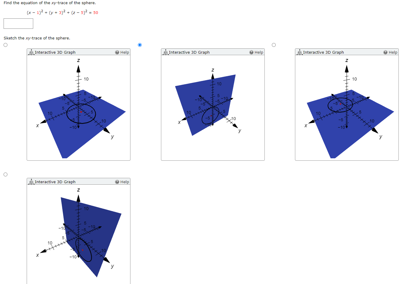 Solved Find the equation of the xy-trace of the sphere. (x - | Chegg.com