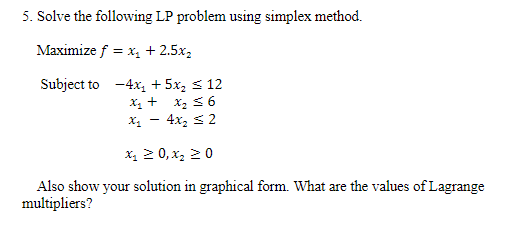 Solved 5. Solve the following LP problem using simplex | Chegg.com