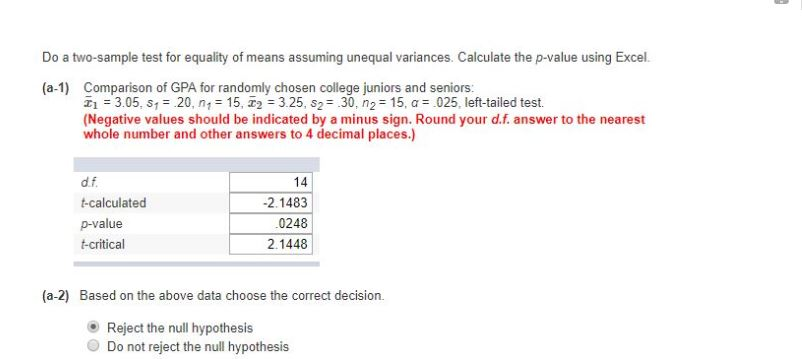 Solved Do a two-sample test for equality of means assuming | Chegg.com