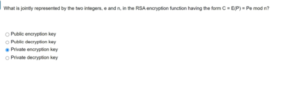 Solved What is jointly represented by the two integers, e | Chegg.com