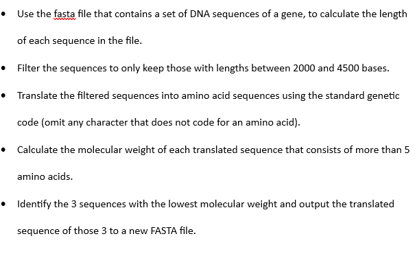 Solved - Use the fasta file that contains a set of DNA | Chegg.com