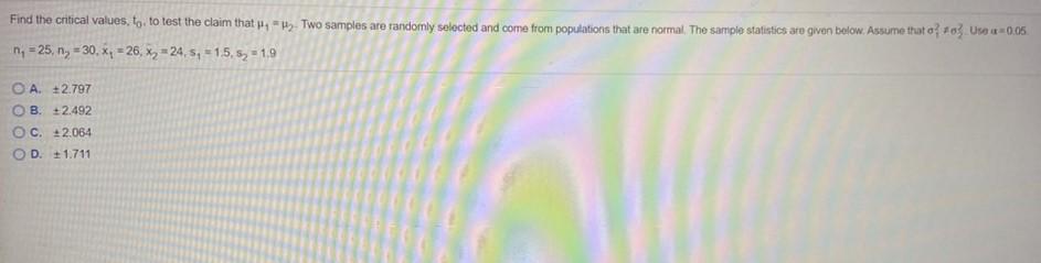 Solved Find the critical values, to, to test the claim that | Chegg.com