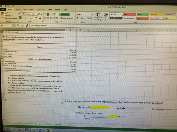 Solved HOME INSERT PMA LAYOUT FORMULAS DATA Rivnw ww Neutral | Chegg.com