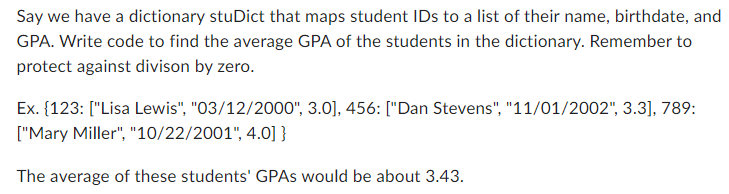 Solved Say we have a dictionary stuDict that maps student | Chegg.com