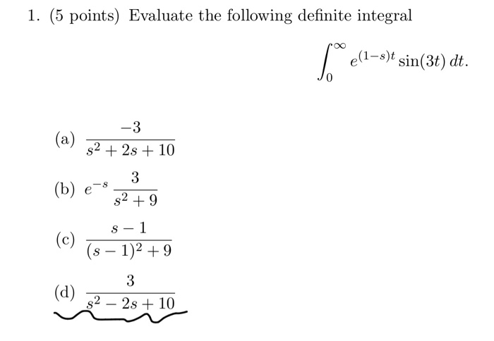 Solved 1. (5 points) Evaluate the following definite | Chegg.com