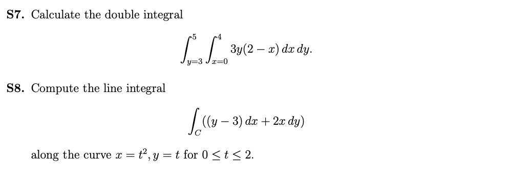 Solved S7. Calculate the double integral | Chegg.com