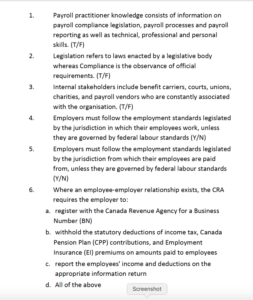 Solved 1. m fi o Payroll practitioner knowledge consists of | Chegg.com