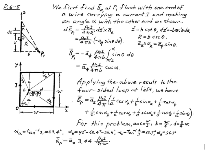 Solved P.6-5 A current I flows in a w x w square loop as in | Chegg.com