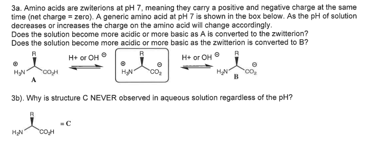 Solved 3a. Amino acids are zwiterions at pH 7, meaning they | Chegg.com