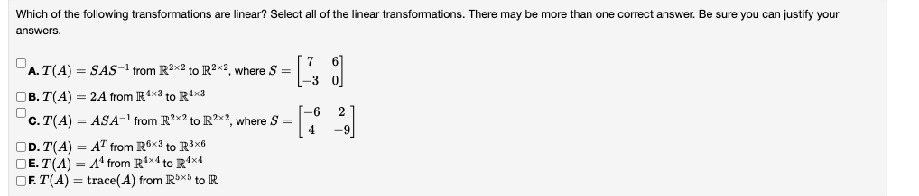 Solved Which of the following transformations are linear? | Chegg.com