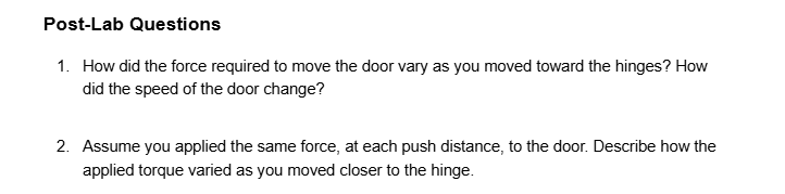 Solved Post-Lab Questions1. ﻿How did the force required to | Chegg.com
