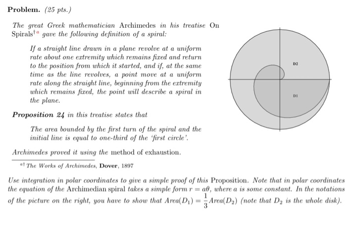 Solved Problem. (25 pts.) at Greek mathematician Archimedes | Chegg.com