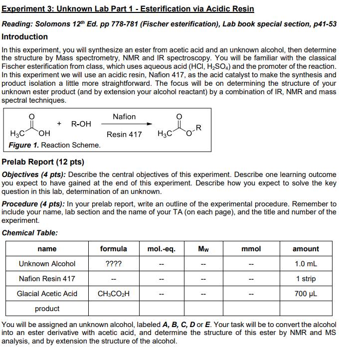 Solved Experiment 3: Unknown Lab Part 1 - Esterification via | Chegg.com