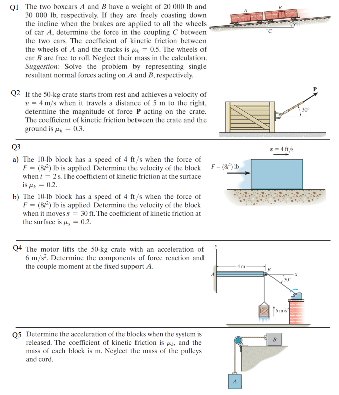 Solved Q1 The two boxcars A and B have a weight of 20000lb | Chegg.com