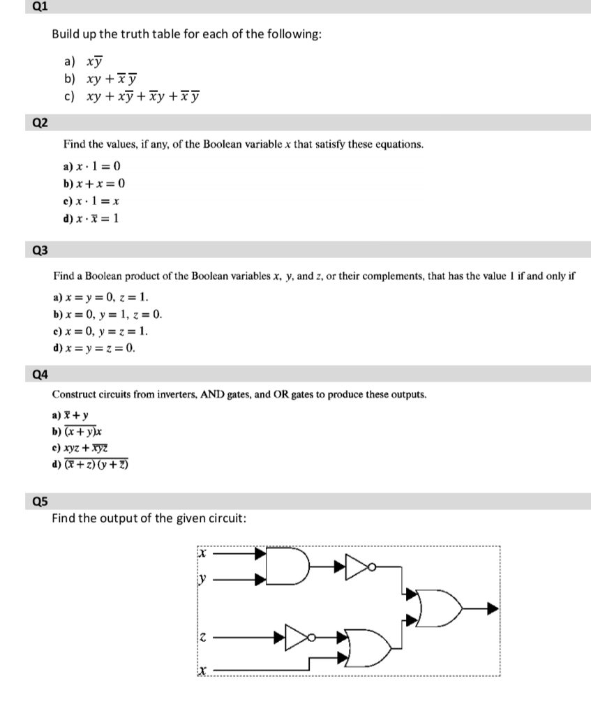 Solved Build up the truth table for each of the following: | Chegg.com