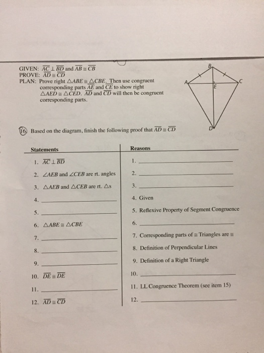 Solved GIVEN: AC BD and AB CB PROVE: AD CD PLAN: Prove | Chegg.com