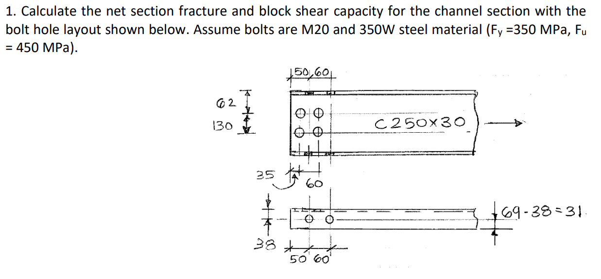 Solved 1. Calculate the net section fracture and block shear | Chegg.com