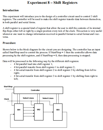 Experiment 8 - Shift Registers Introduction This | Chegg.com