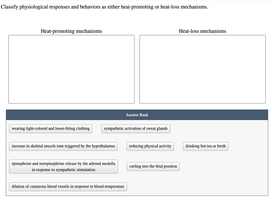 Solved Classify physiological responses and behaviors as | Chegg.com