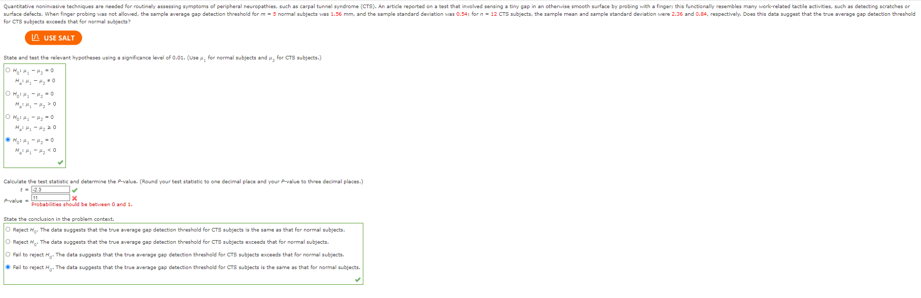 Solved for CTS subjects exceeds that for normal | Chegg.com