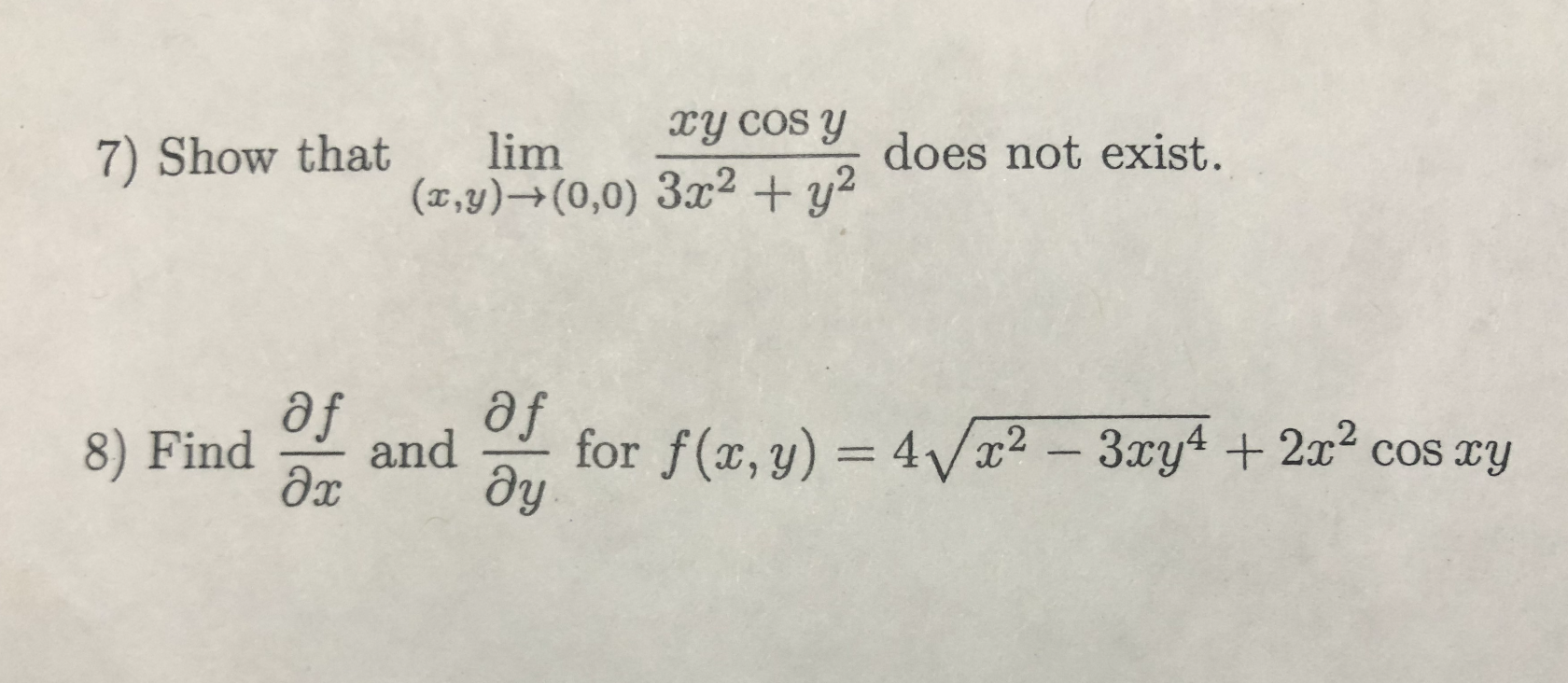 Solved 8) Find df/dx and df/dy for f(x,y)= 4 *sqrt (x2-3xy4) | Chegg.com