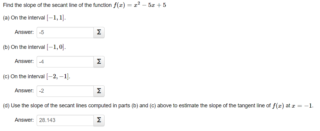 Solved Find The Slope Of The Secant Line Of The Function