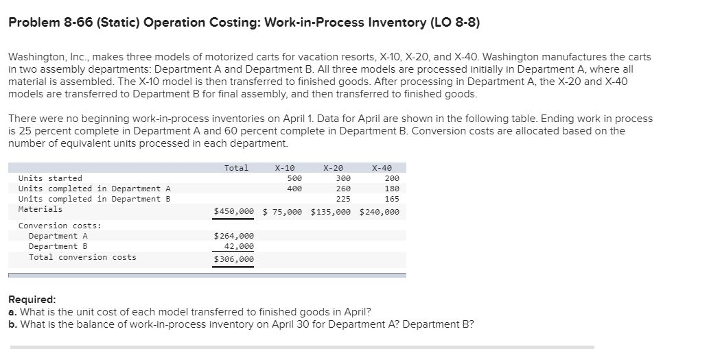 Solved Problem 8-66 (Static) Operation Costing: | Chegg.com