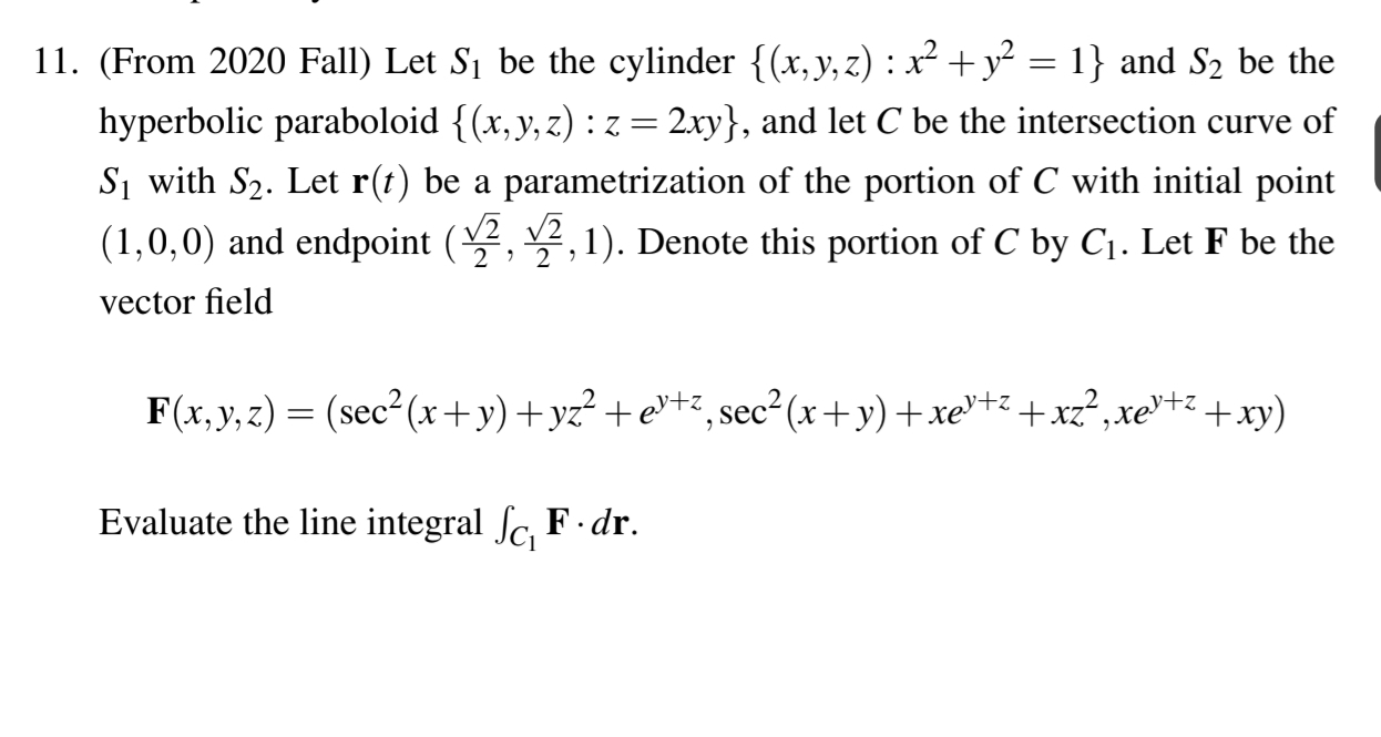 Solved (From 2020 ﻿Fall) ﻿Let S1 be ﻿the cylinder | Chegg.com