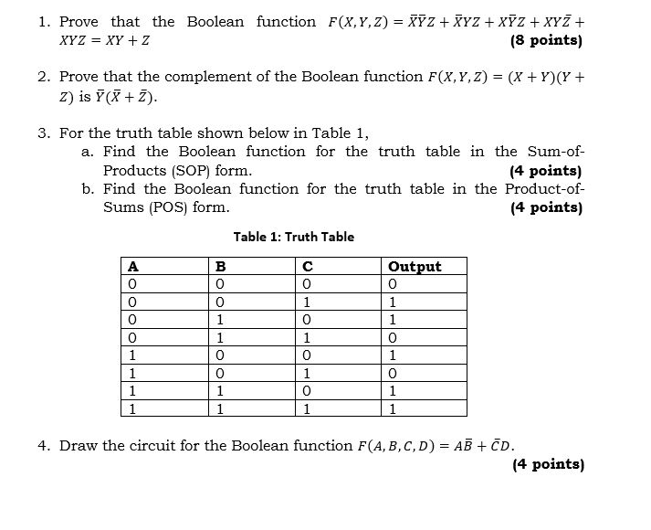 Solved that the Boolean function F(X, Y, Z)=XYZ+XYZ+XYZ+XYZ | Chegg.com