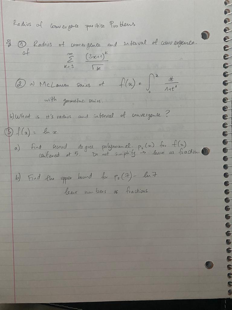 Solved Radius of Comergence partice Problems 8 ② of Radries | Chegg.com