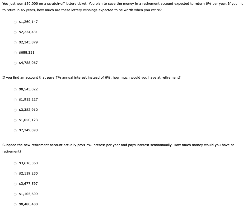 Solved You just won $50,000 on a scratch-off lottery ticket. | Chegg.com