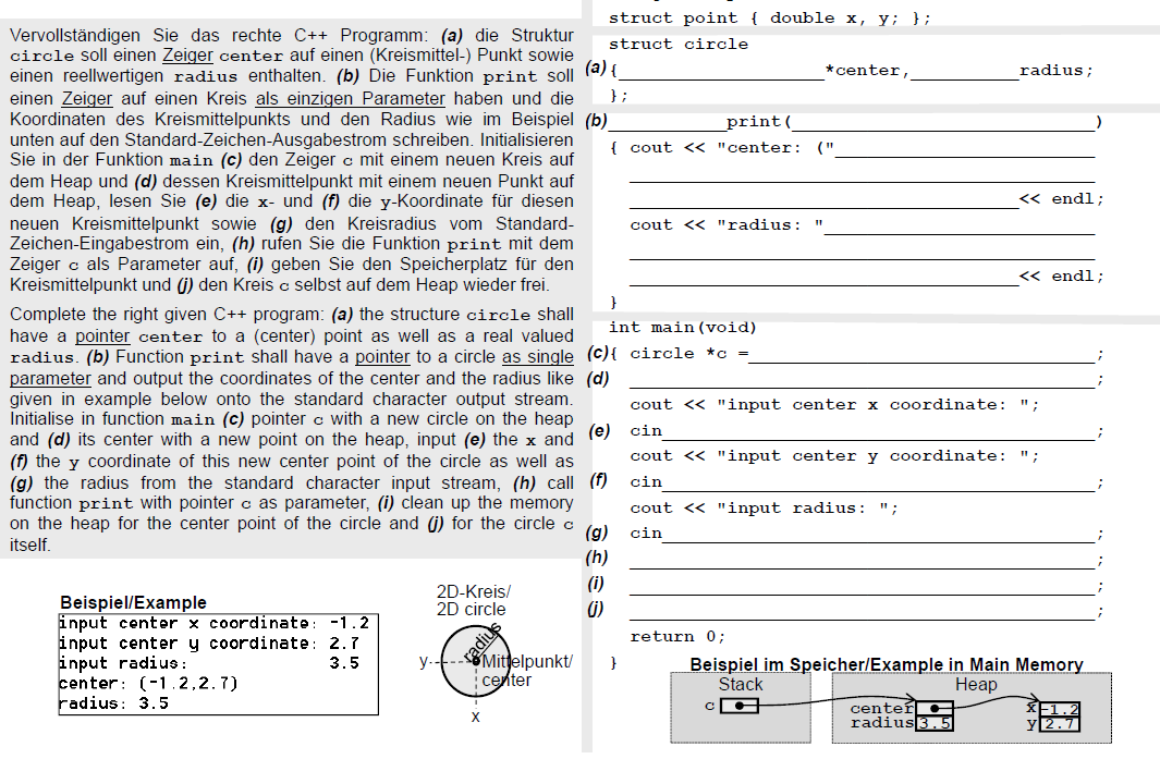 Solved struct point { double x, y; }; Vervollständigen Sie | Chegg.com