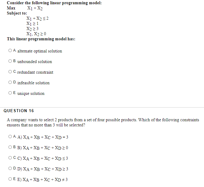 Solved Consider the following linear programming model: Max | Chegg.com