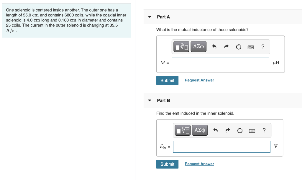Solved Part A One solenoid is centered inside another. The | Chegg.com