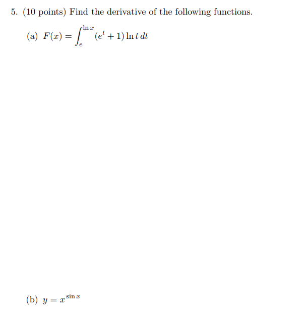 Solved (10 points) Find the derivative of the following | Chegg.com