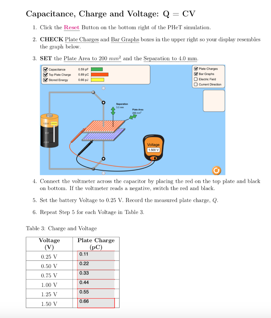Solved Capacitance, Charge and Voltage: Q = CV 1. Click the | Chegg.com