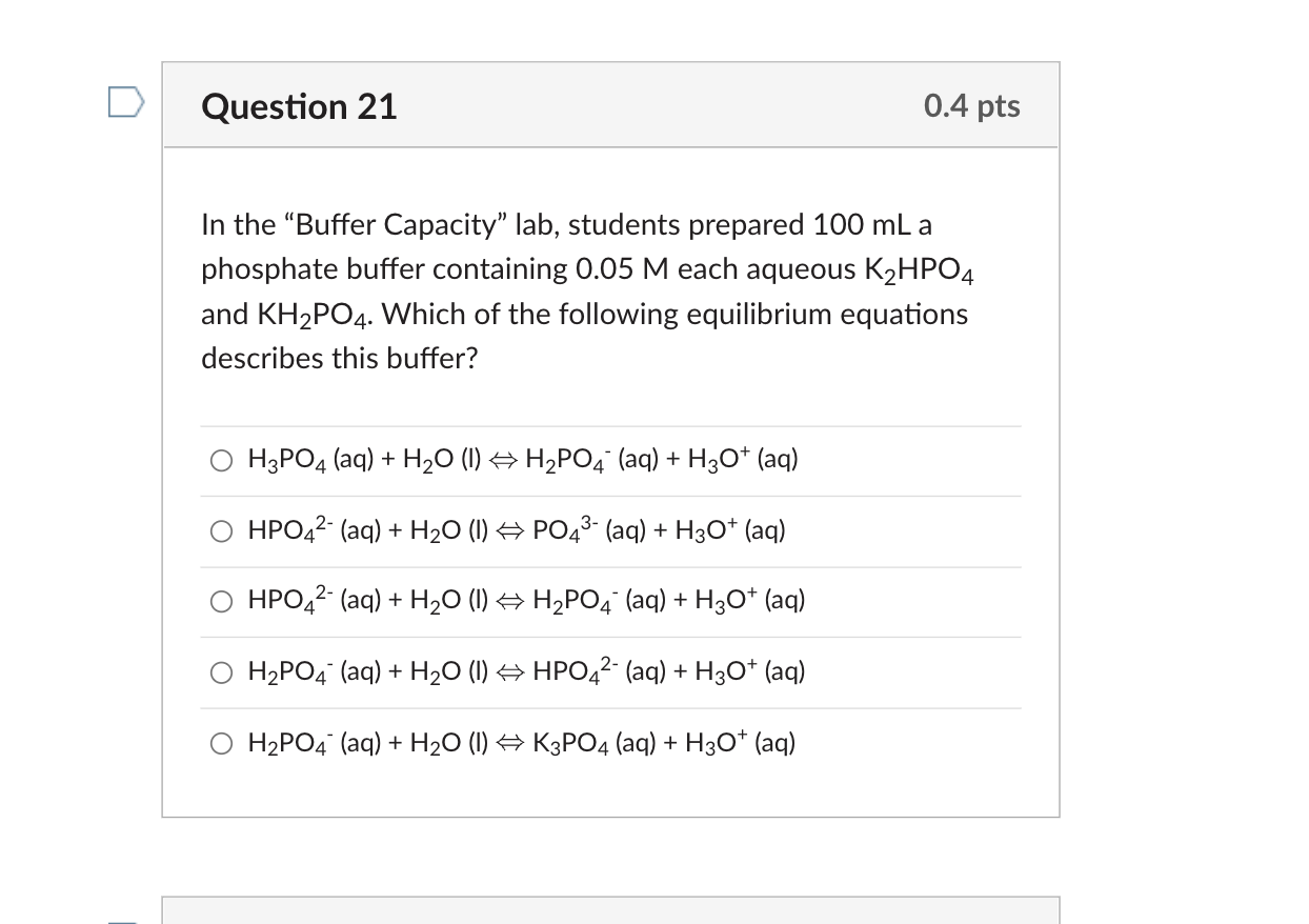 Solved In the "Buffer Capacity" lab, students prepared 100 | Chegg.com