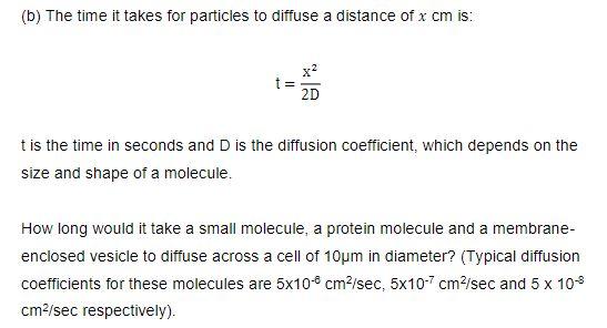 Solved (b) The time it takes for particles to diffuse a | Chegg.com