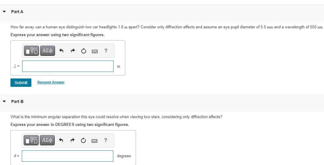 Solved How far away can a human eye distinguish two car | Chegg.com
