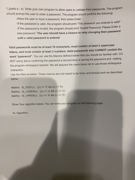 Solved 1.(parts a -b) Write your own program to allow users | Chegg.com