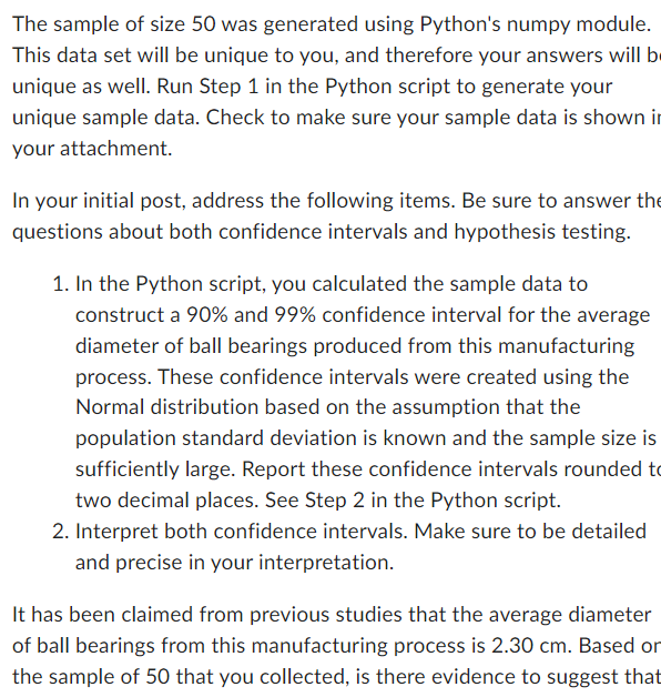 Solved The sample of size 50 was generated using Python's | Chegg.com
